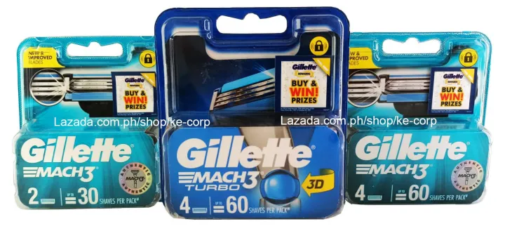 Gillete Mach 3 up to 30-60 shave per pack Authentic (4 Cartridges, 2 ...