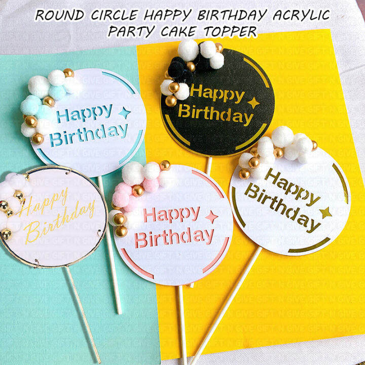 Round Circle Cake Topper Happy Birthday Acrylic Baking Party Decoration ...