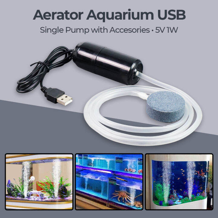 Aerator Akuarium USB Single Pump 5V 1W dengan Aksesoris Panjang Kabel ...