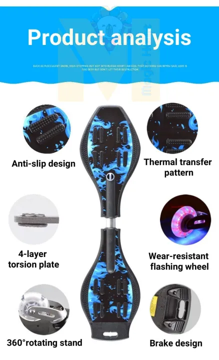 2 Wheel Skateboard with 360-degree Casters for Kids, Teens, and Adults ...