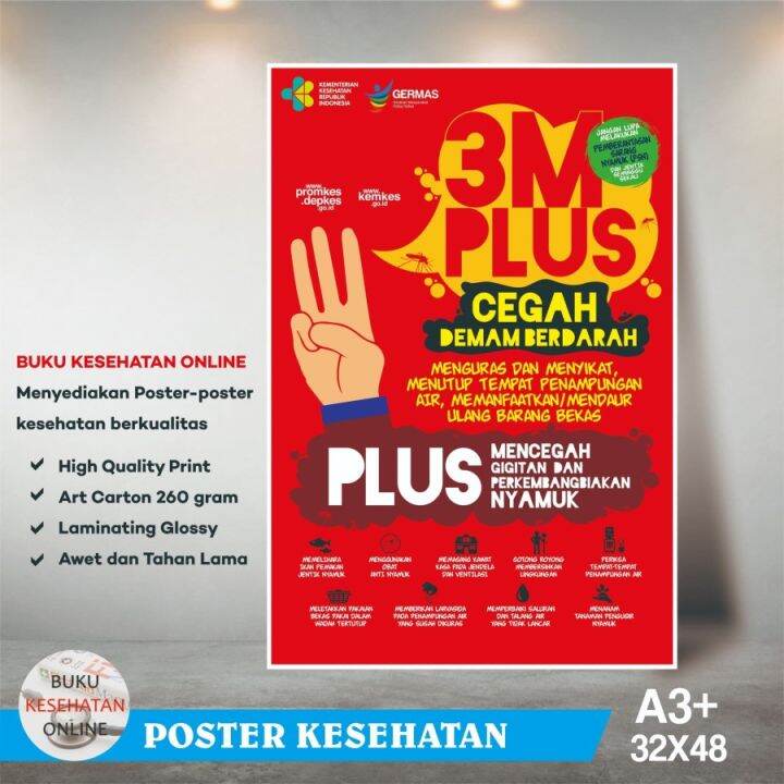 Poster Kesehatan 3M Plus Cegah Demam Berdarah - Laminating Glossy ...