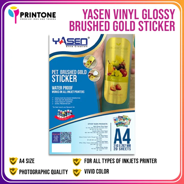 YASEN VINYL GLOSSY Sticker Paper A4 | Brushed Gold Sticker High Quality ...
