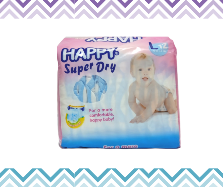 Happy Super Dry Baby Diaper Large by 12's | Lazada PH