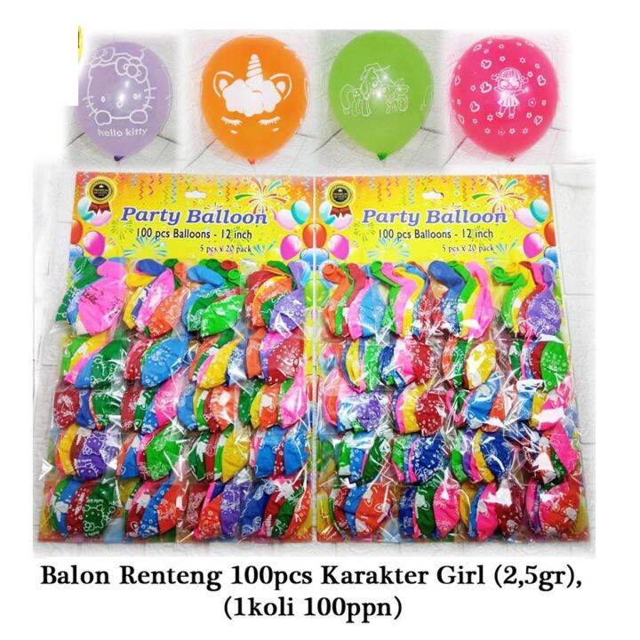 ISI 100) BALON RENTENG KARAKTER GIRL, BALON KARAKTER, BALON ULTAH ...