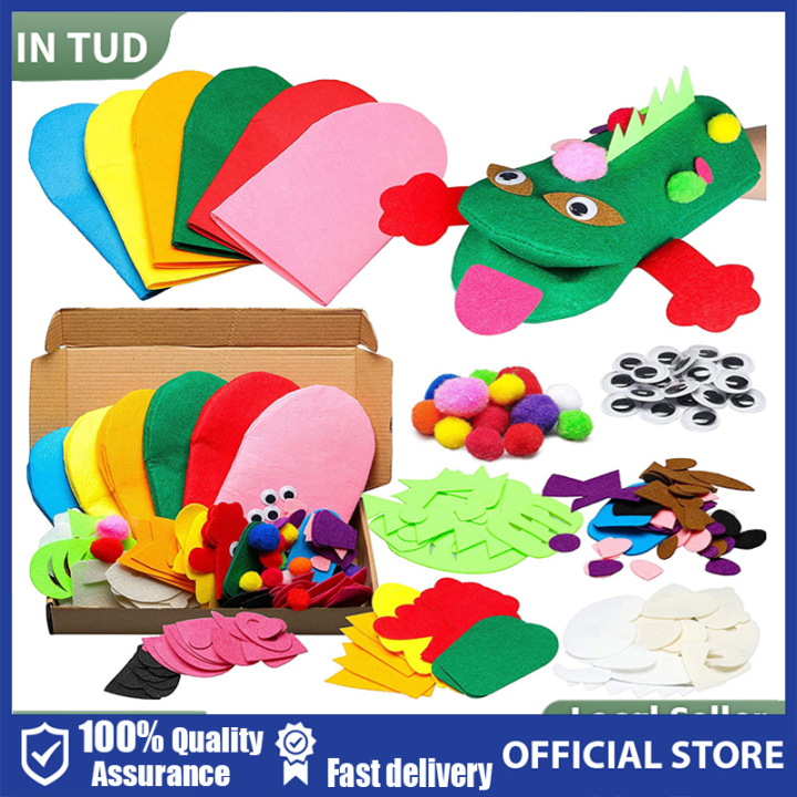 Hand Puppet Making Kit Felt Sock Puppets Wiggle Googly Eyes Pompoms for ...
