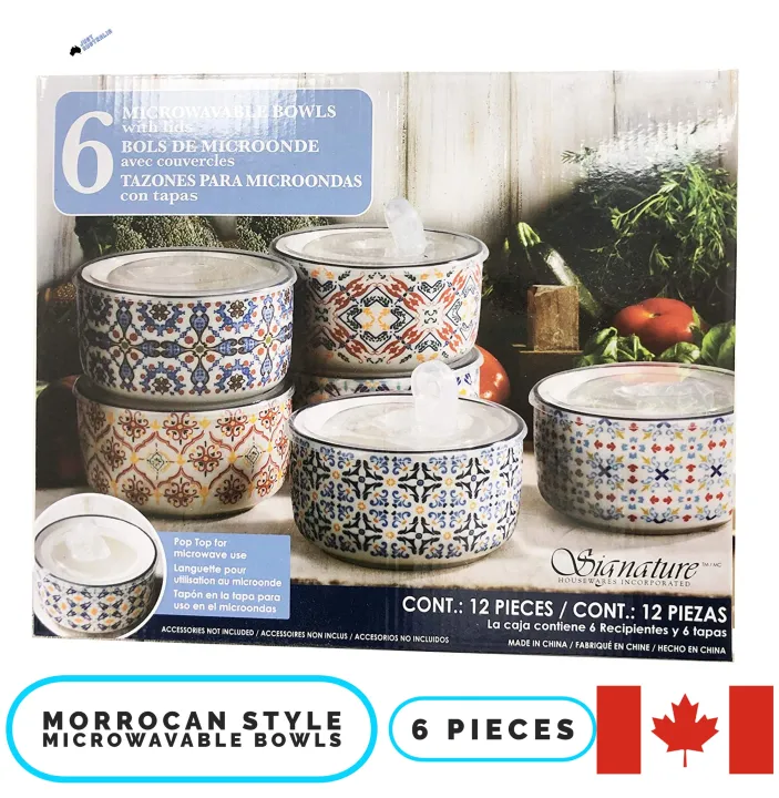 Signature Housewares Moroccan Style Bowls Microwavable with lid (6 pcs ...