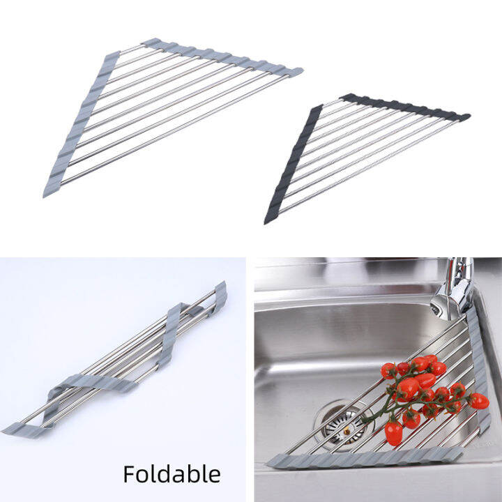 Houseeker Triangular Sink Drain Storage Rack Kitchen Roll Up Triangle