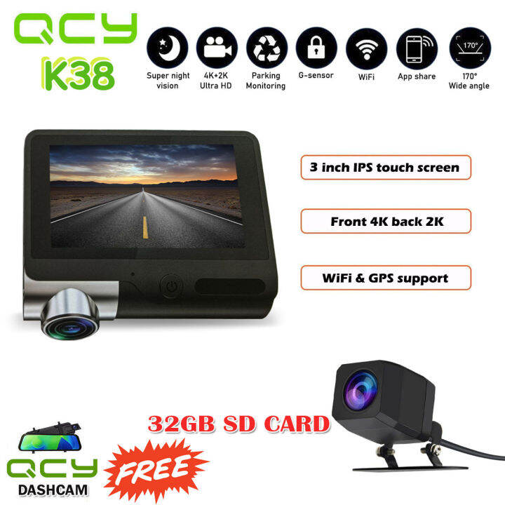 QCY K38 Hidden Series 4K + 2K WITH FREE 32GB memory card Ultra HD Dash Cam For Car Front And ...