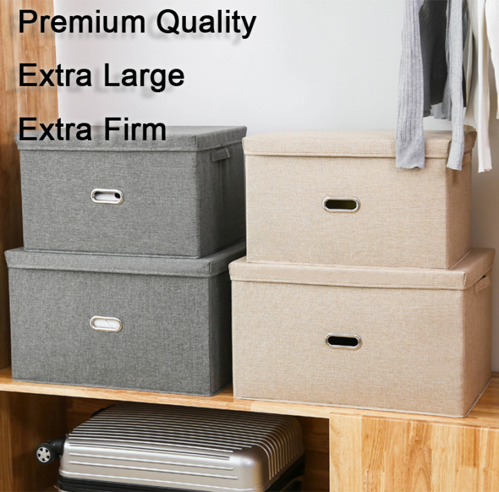 Extra Large Flax Fabric Storage Box Premium Folding Storage Organizer ...
