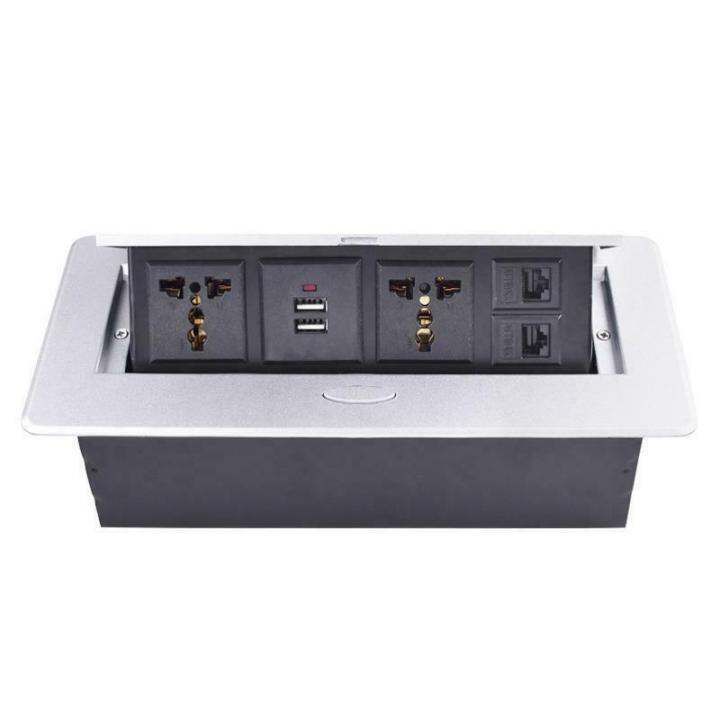 Pop Up 2 Universal Socket Table Outlet 2 Rj45 Cat5e อินเทอร์เน็ตแจ็ค Eu Uk พอร์ต Usb ตารางด้านบน