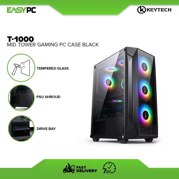EasyPC | Keytech T1000 Mid Tower Gaming PC Case Black or White Desktop ...