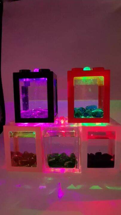 Betta Fish Mini Aquarium Fighting Cylinder Tank With LED Lighting ...