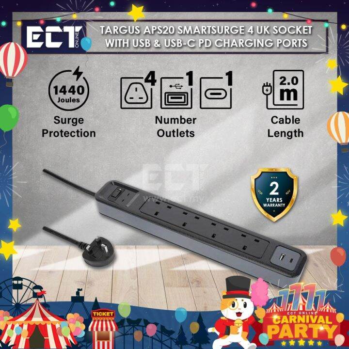 Targus APS20 Smart Surge 4 Pro With USB-C PD Port | Lazada