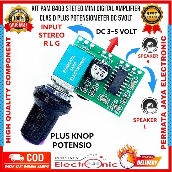 Ampli Mini KIT PAM 8403 2 x 3 Watt 5Volt Potensio | Kit Amplifier ...