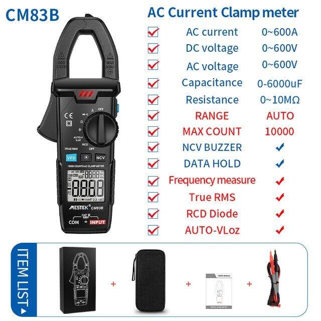 Mestek Digital Clamp Meter AC DC Clamp 600A Multimeter Capacitance 6000 ...