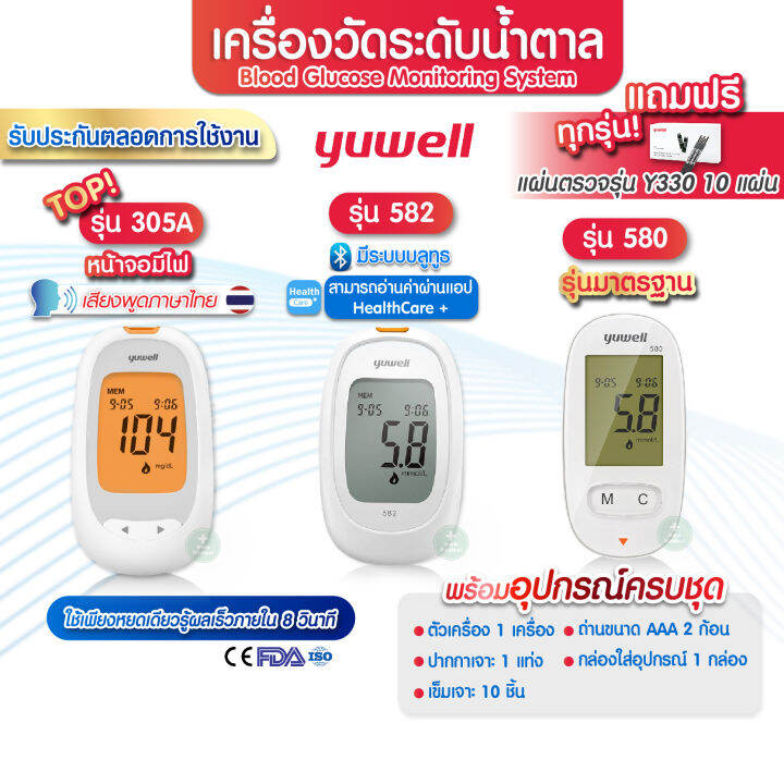 เครื่องตรวจน้ำตาล ตรวจเบาหวาน ตรวจน้ำตาล Yuwell Blood Glucose Monitoring เครื่องตรวจน้ำตาล ...