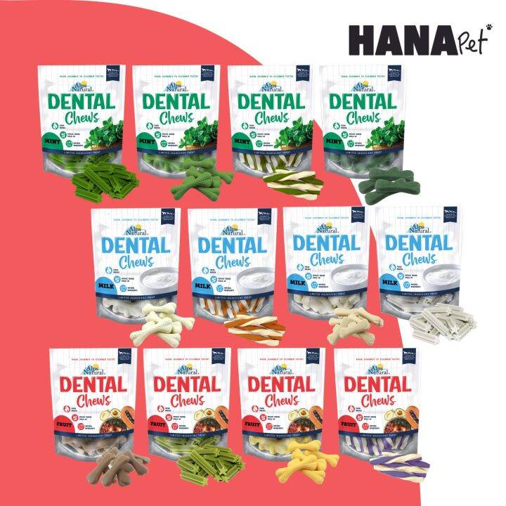 ALPS NATURAL Dental Chews - 3 Flavors (Fruit, Milk, Mint) / Dog Treat ...