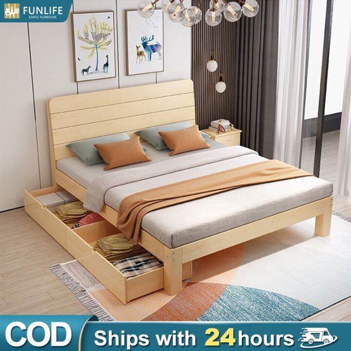 【COD】 Bed Frame With Drawers Sigle Double Wooden Simple Nordic | Lazada PH