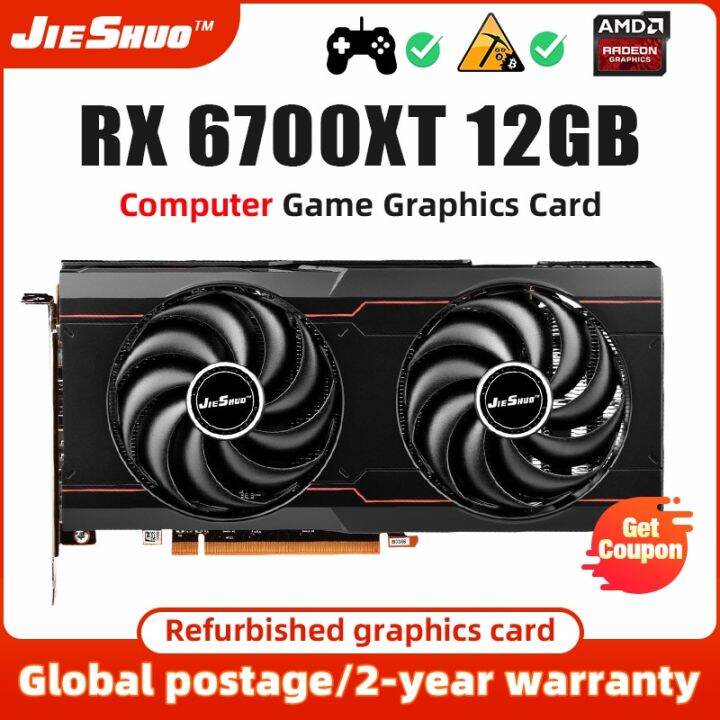 1 JIESHUO การ์ดจอ AMD Radeon,6700XT RX6700XT GPU 12GB การ์ดแสดงผลวิดีโอ ...
