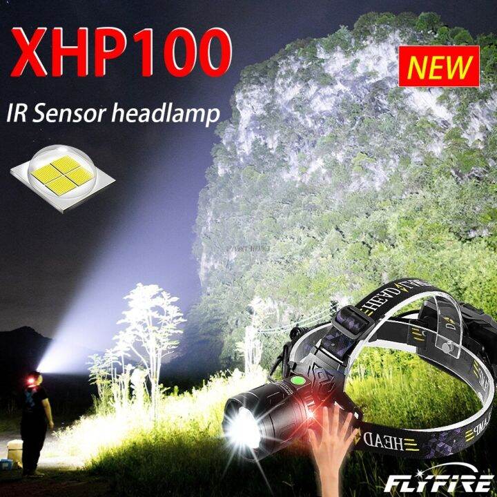 ไฟฉายหัว XHP100เซ็นเซอร์อินฟาเรดไฟฉายคาดศีรษะ Led ทรงพลังไฟหน้าแบบชาร์จ ...