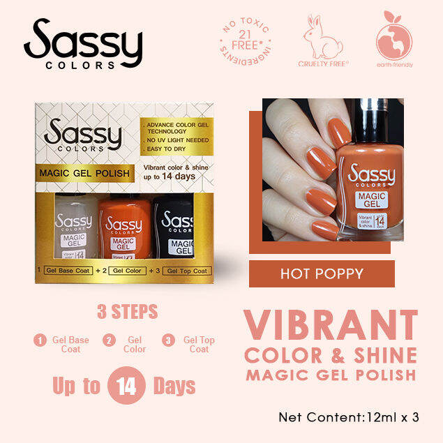 Sassy Colors Magic Gel Nail Polish 12ml Base coat + color polish + Top coat | Lazada PH