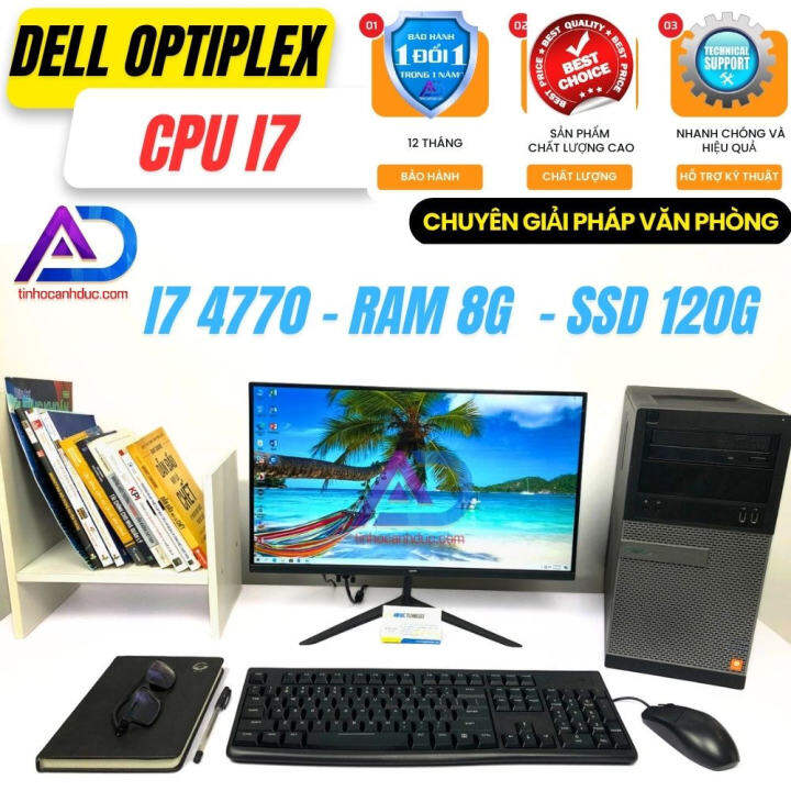 Cây máy tính để bàn nguyên bộ Dell Core i7 4770 ram 8g ssd 240g màn hình LED 24inh FULL VIỀN ...