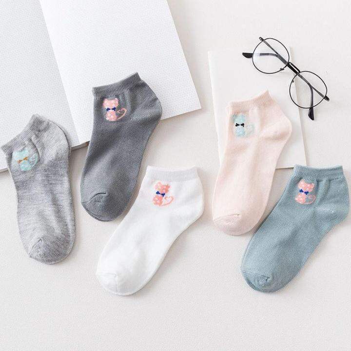 Korea Style Cute Kitty Girl Short Socks Light Color Soft Boat Socks ...