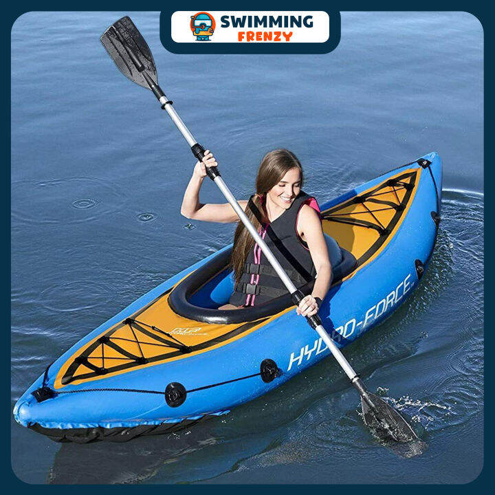 #90SF Bestway 65115 Kayak Canoe Single Seater Cove Champion Inflatable Sport Fishing Boat Raft ...