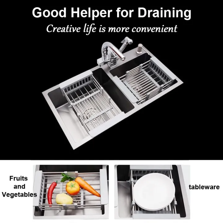 Retractable Sink Water Filter Rack Drain Basket Stainless Steel Kitchen ...