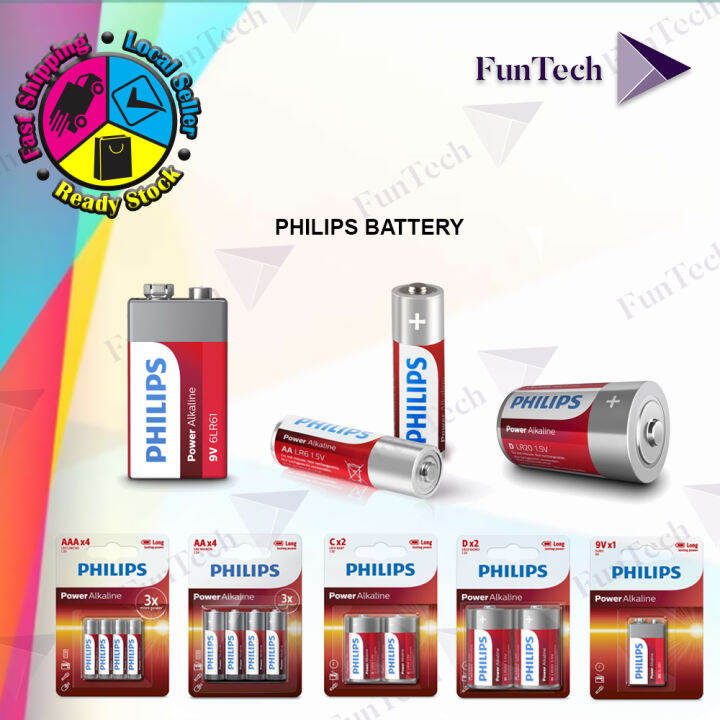 FunTech Philips Alkaline Battery AA / AAA / C / D / 9V Battery Zinc ...