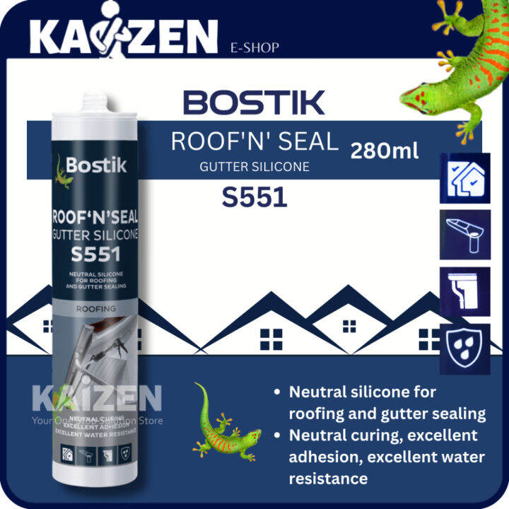 BOSTIK S551 ROOF‘N’SEAL Gutter Silicone 280ml Neutral Silicone for Roofing and Gutter Sealing ...