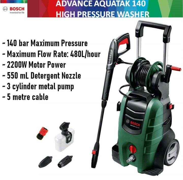 BOSCH ADVANCED AQUATAK 140 HIGH PRESSURE WASHER 2100W INDUCTION MOTOR 8M HOSE 5M WIRE | Lazada