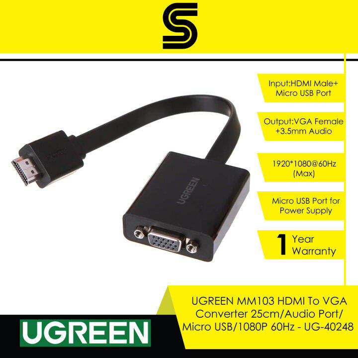 UGREEN MM103 HDMI To VGA Converter 25cm/Audio Port/Micro USB/1080P 60Hz ...
