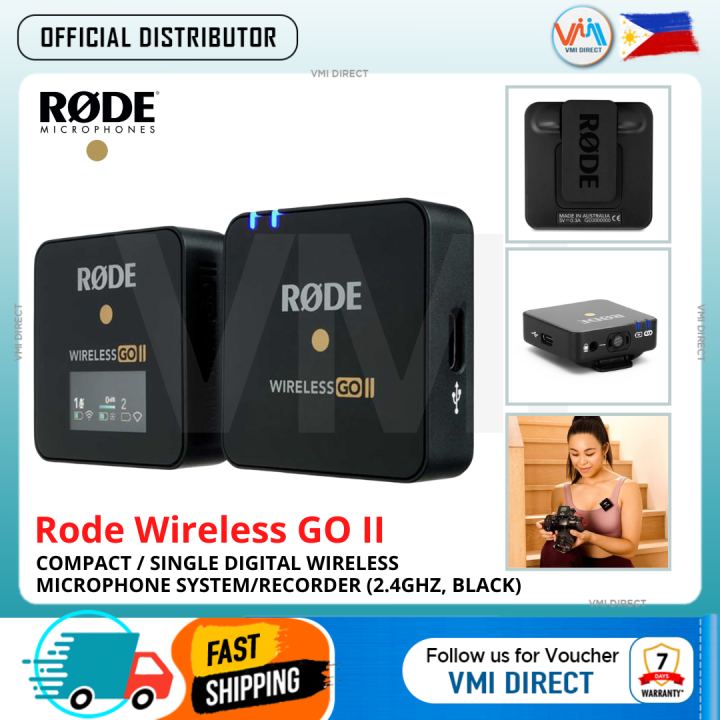 Rode Wireless GO II Compact / Single Digital Wireless Microphone System/Recorder (2.4GHz, Black ...