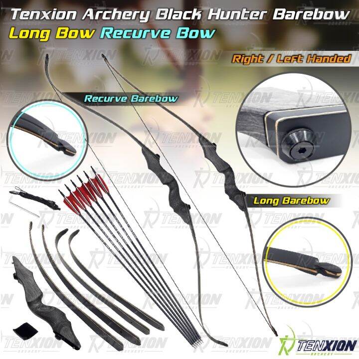 TenXion Archery Barebow Long Recurve Bare Bow Busur Anak Panah Wooden ...