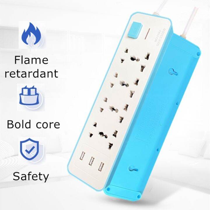 US Plug 2500W Power Strip with USB Ports 3M Jacks Universal Socket ...