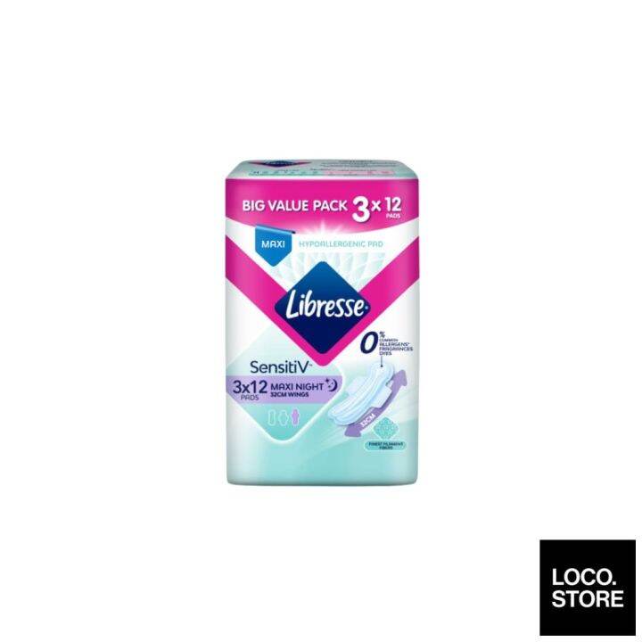 Libresse Feminine Pads Sensitiv Maxi Night Wing 32cm Big Value Pack ...