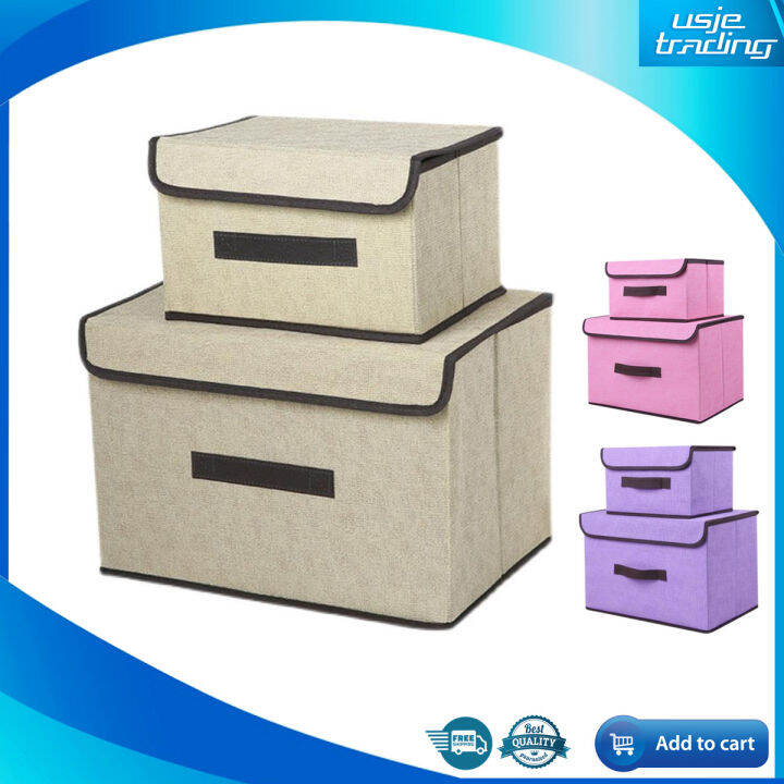 2in1 Plain Color Foldable Storage Box Organizer With Cover Set Clothes ...