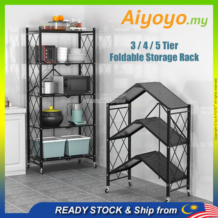 Foldable Storage Rack Folding Rack Kitchen Rack Rak Dapur Microwave Oven Rack Storage Organizer ...