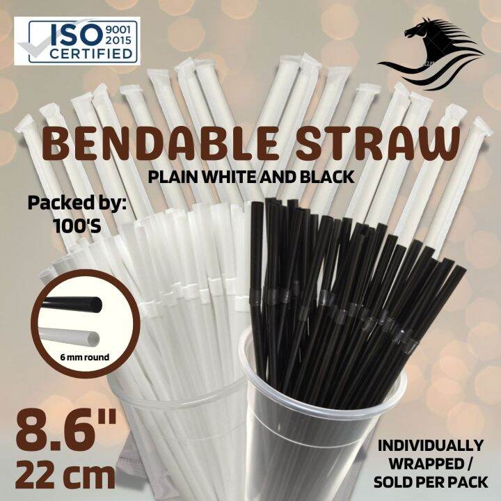 Bendable Straw BLACK | WHITE | Plastic Straw [100's] (Individually ...