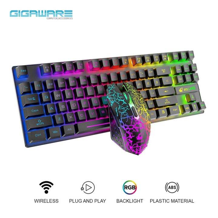 ♔Gigaware T87 Keyboard and Mouse Combo Rainbow Backlit Wireless ...