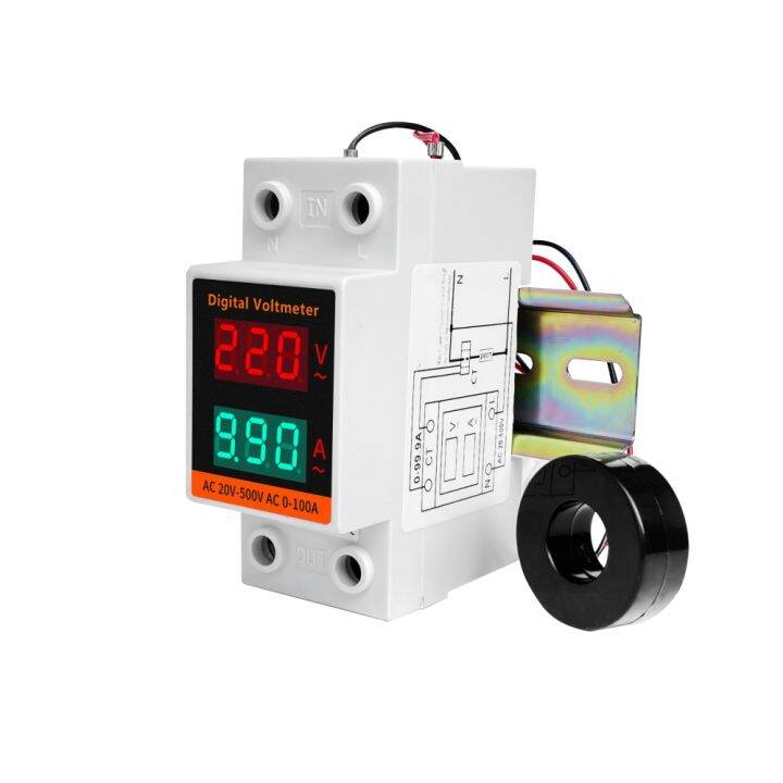 Home Electricity Din Rail AC 220V 380V 60V~500V 99.9A Digital Voltmeter ...