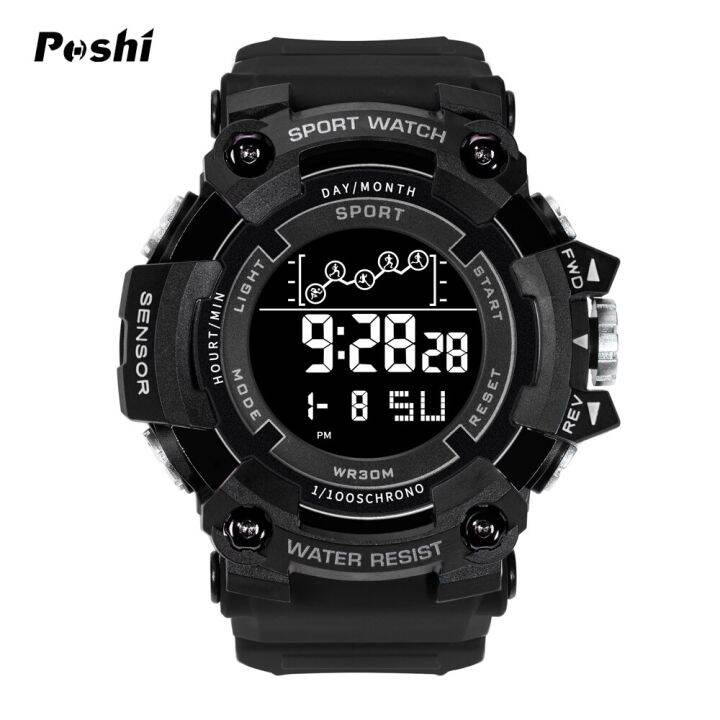 นาฬิกาแฟชั่นดิจิตอล POSHI สำหรับผู้ชายกันน้ำสำหรับกีฬาดั้งเดิม Jam ...