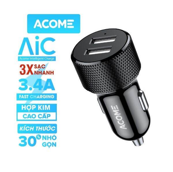 [Bảo Hành 12 Tháng] Tẩu Sạc Ô Tô ACOME ACC03/ ROBOT RT-C07 (Đen) - 2 Cổng USB - Nguồn Ra 2.4A ...