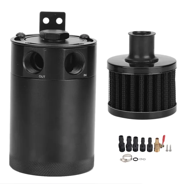 Universal Oil Catch Can 2-Port Reservoir Tank with Drain Valve Breather ...