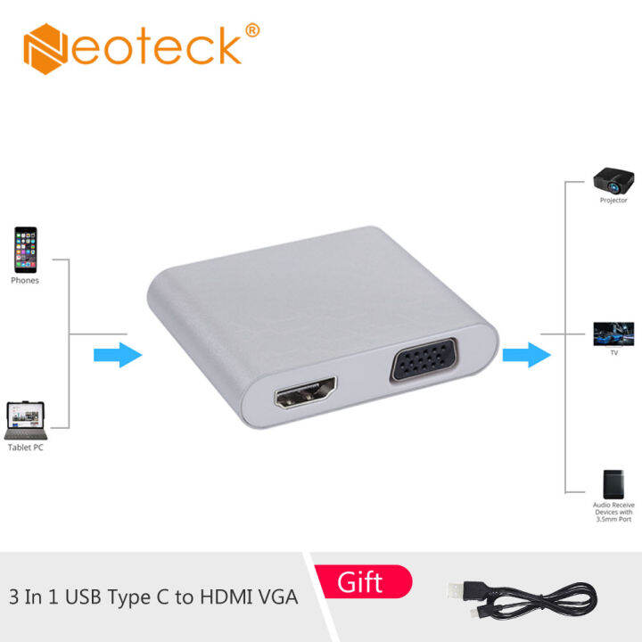 Neoteck Type-c to Hdmi VGA Adapter 3 in 1 USB Type C to HDMI VGA ...