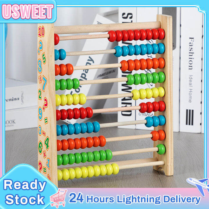 Kids 10-Row Wooden Beads Abacus Count Frame Math Educational Toy ...