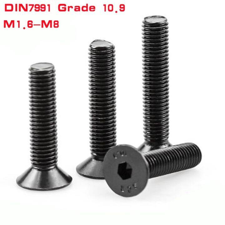 5/10/50pcs M1.6 M2 M2.5 M3 M4 M5 M6 M8 Black Grade 10.9 Steel DIN7991 Hexagon Hex Socket Head ...