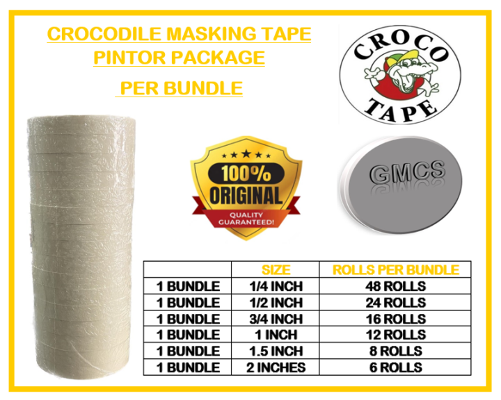 CROCODILE MASKING TAPE- 1box 1/4” 1/2” 3/4” 1” 1 1/2” 2” | Lazada PH