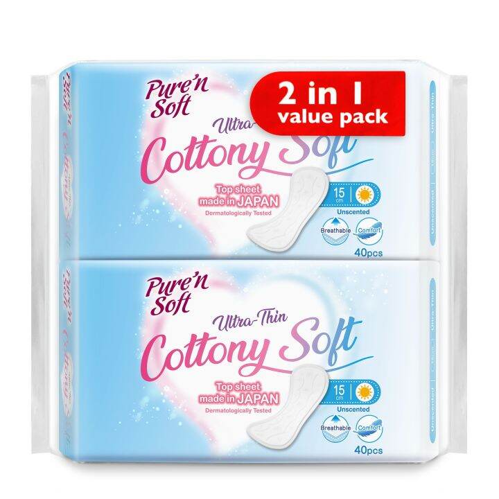 PURE'N SOFT Ultra-Thin Pantyliner Unscented 150mm 2 x 40's | Lazada